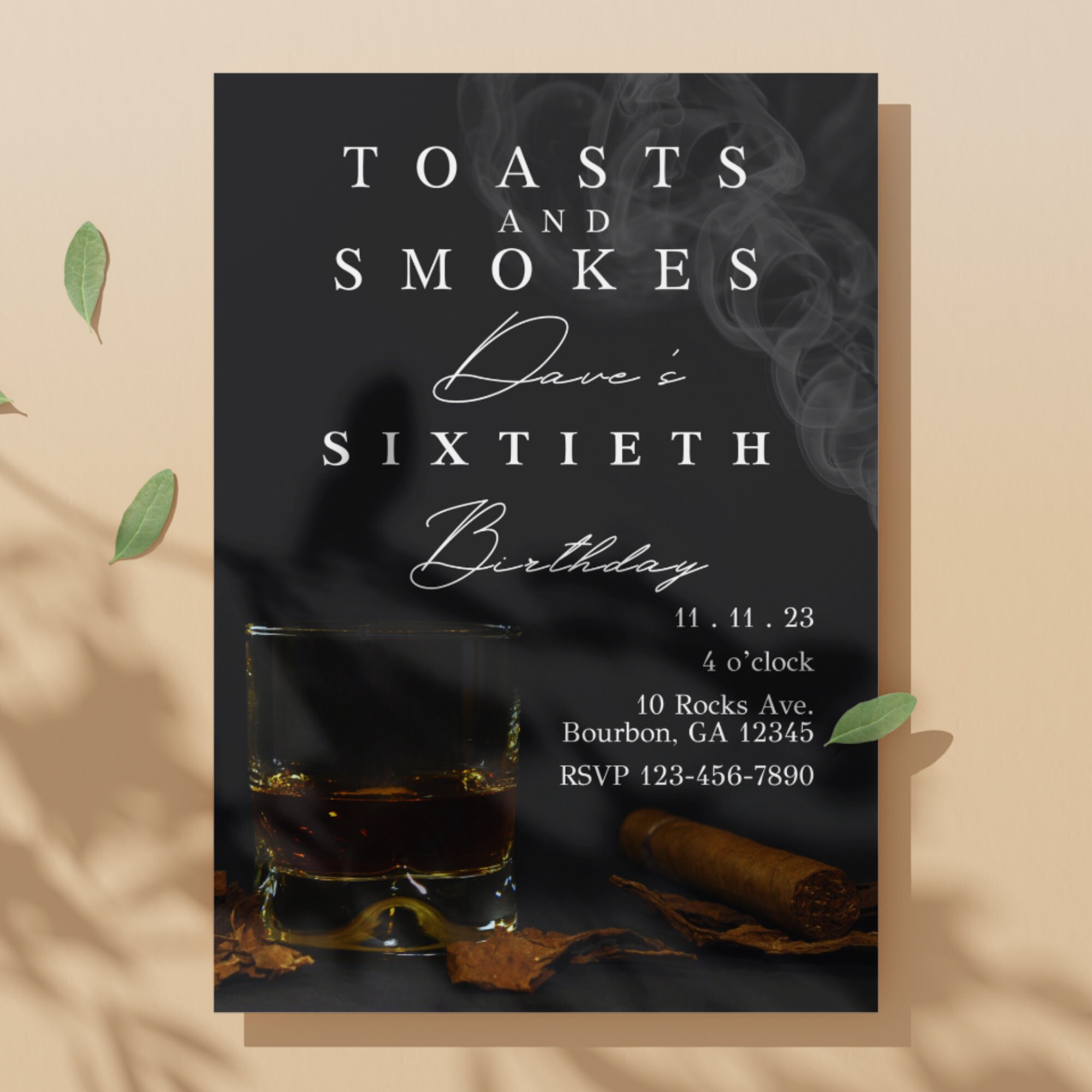 Toasts and Smokes Adult Birthday Party Invitation Digital Template ...