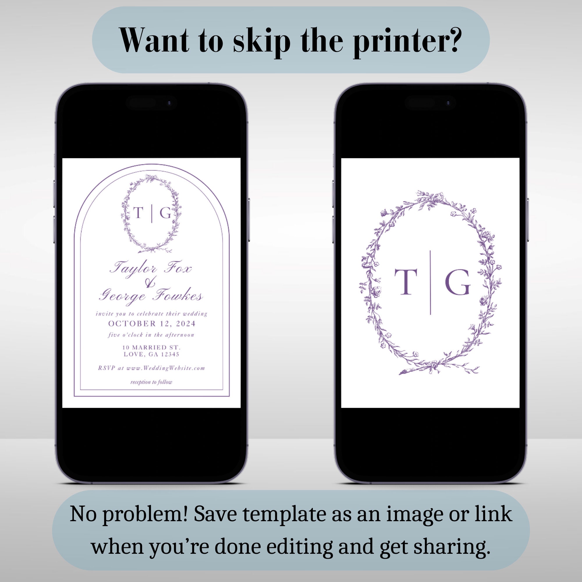 Simple Wedding Digital Invitation Template Mobile Floral Customizable ...