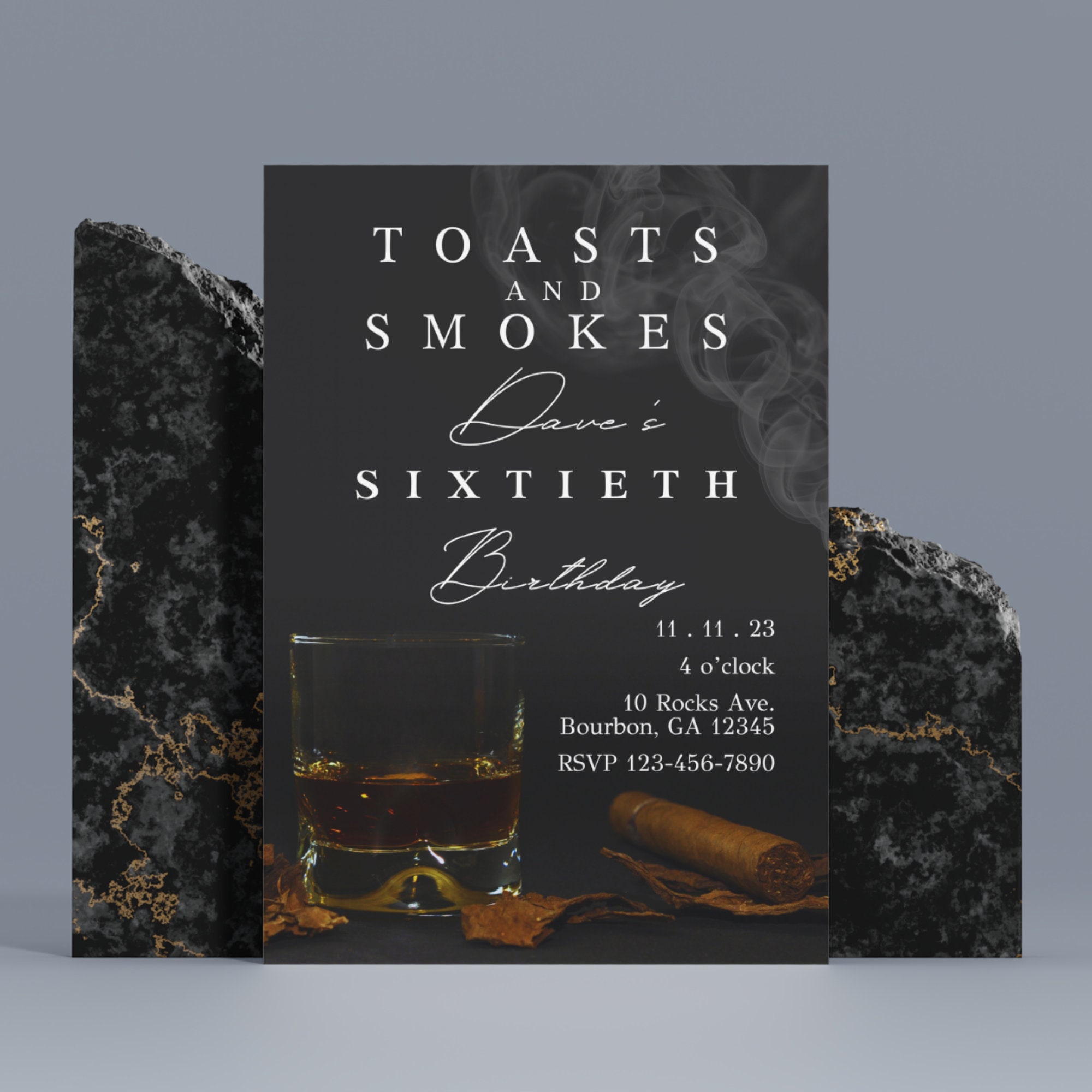 Toasts and Smokes Adult Birthday Party Invitation Digital Template ...
