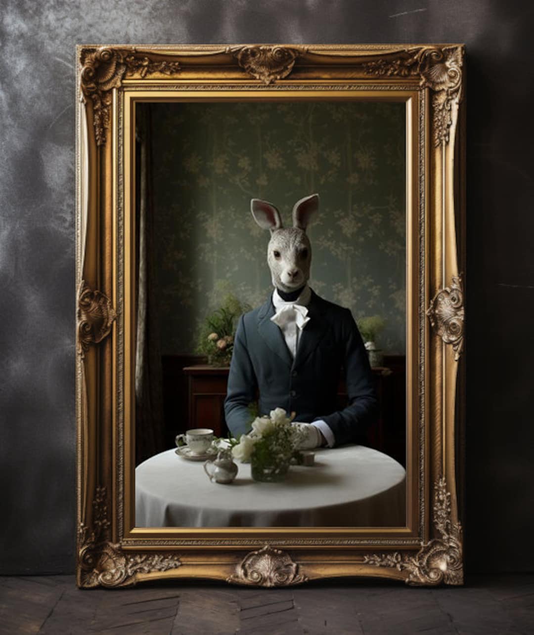Hare Portrait Print Vintage Hare Painting Hare Poster Animal Head Human ...