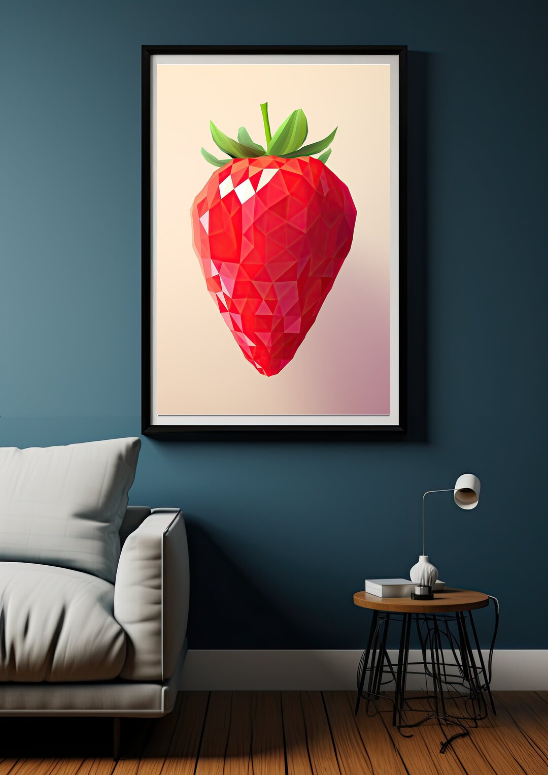 Strawberry Print Low Poly Art Fruit Print Wall Decor Artwork Food ...