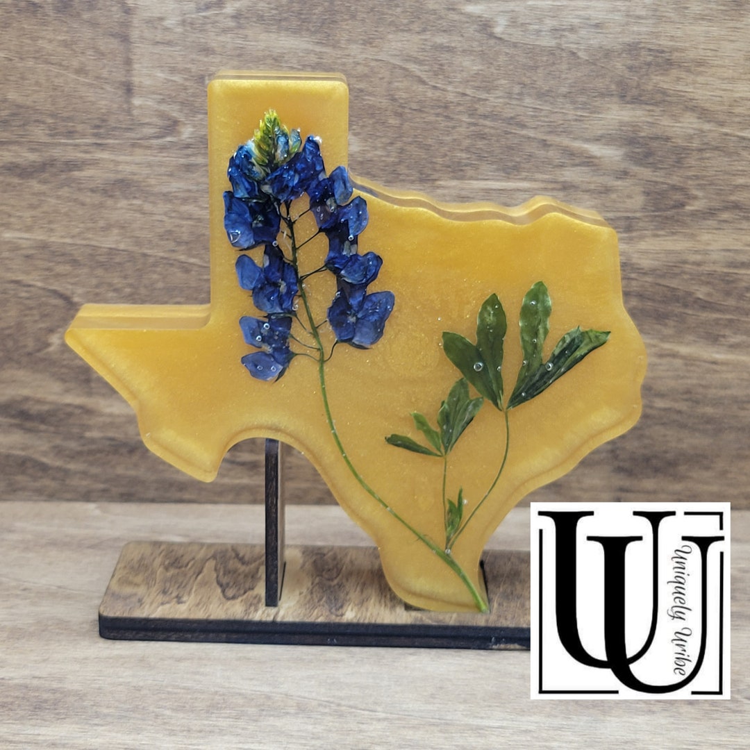 Golden Texas Bluebonnets Resin Art Real Bluebonnet Home Décor Texas ...