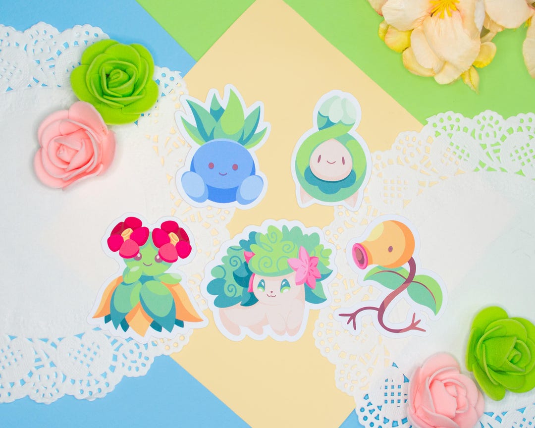 Grass Character Sticker Pack | Die Cut Vinyl Sticker | Pokemon Stickers ...