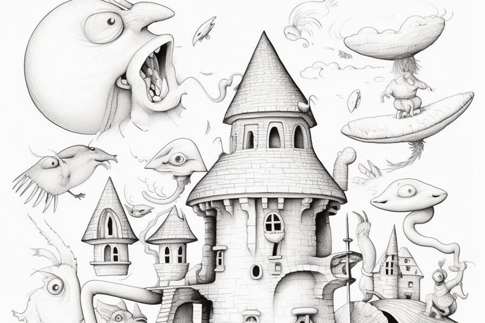 Hieronymus Bosch-inspired Chaotic Landscape Coloring Pages - Etsy