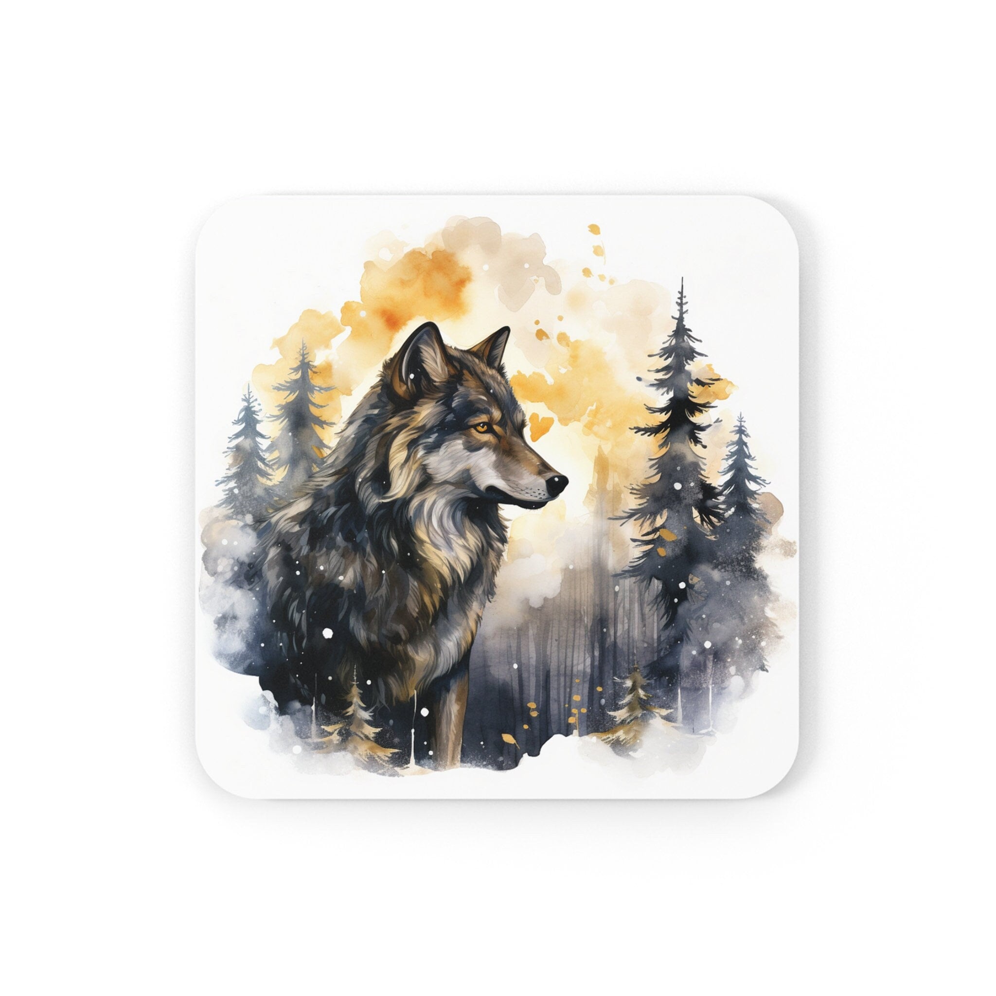 4. Winter Majestic Timberwolf Hardback Square Coaster With Genuine Cork ...