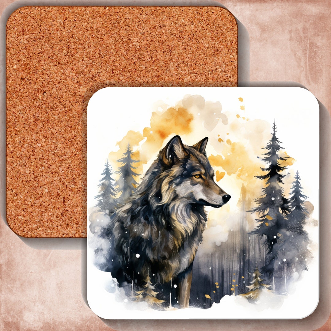 4. Winter Majestic Timberwolf Hardback Square Coaster With Genuine Cork ...