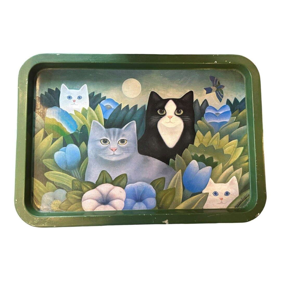 Martin Leman hide and Seek Cats Flowers Tin Serving Tray for J. Lüber ...