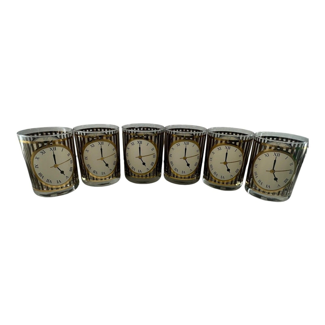 6 Piece Georges Briard 1980s 5 O' Clock NYE Low Ball Rocks Glasses ...