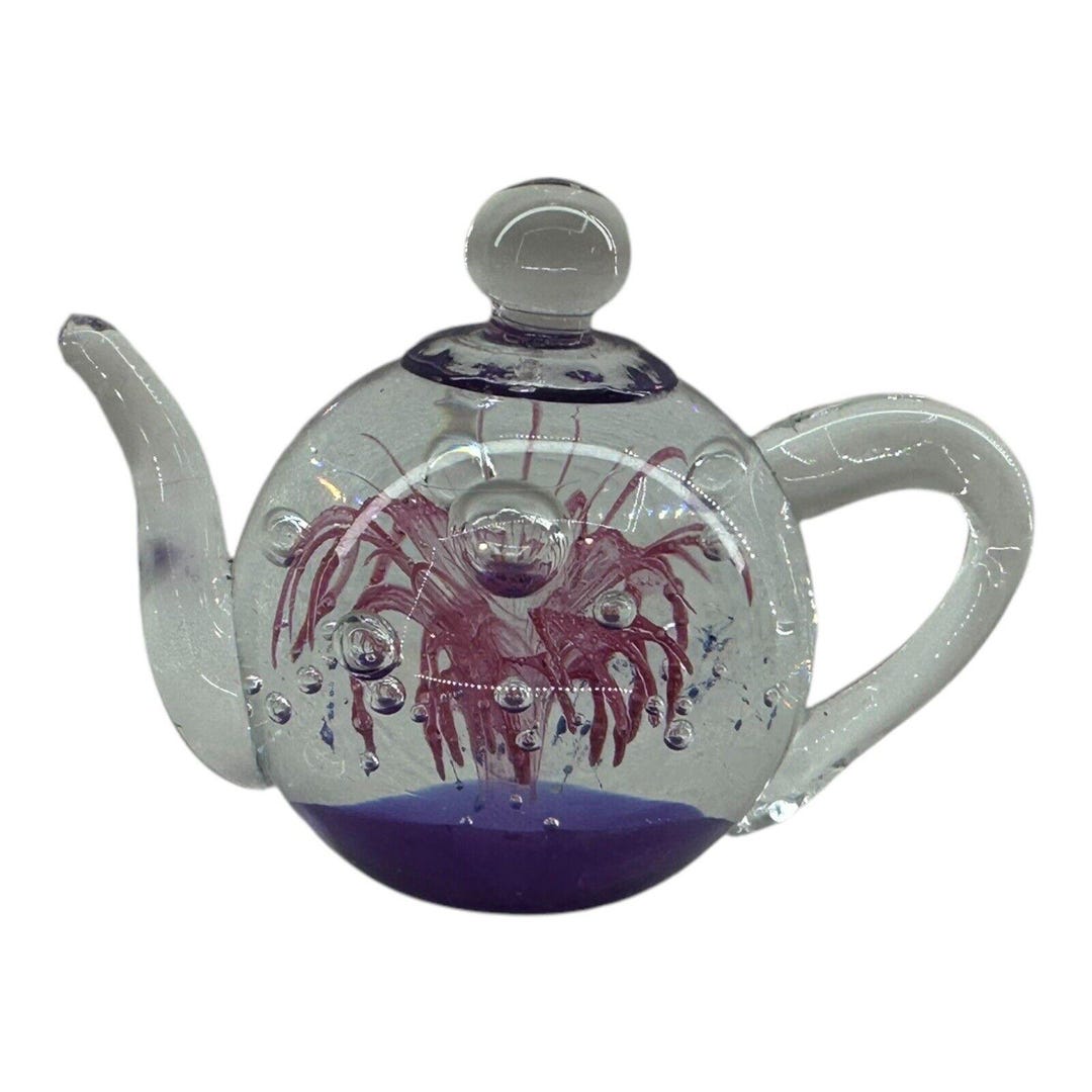 Art Glass Teapot Paperweight Purple Pink Splash Controlled Bubbles ...