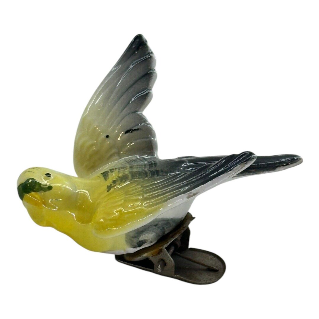 Ceramic Clip on Yellow Parakeet Bird Christmas Ornament Porcelain ...