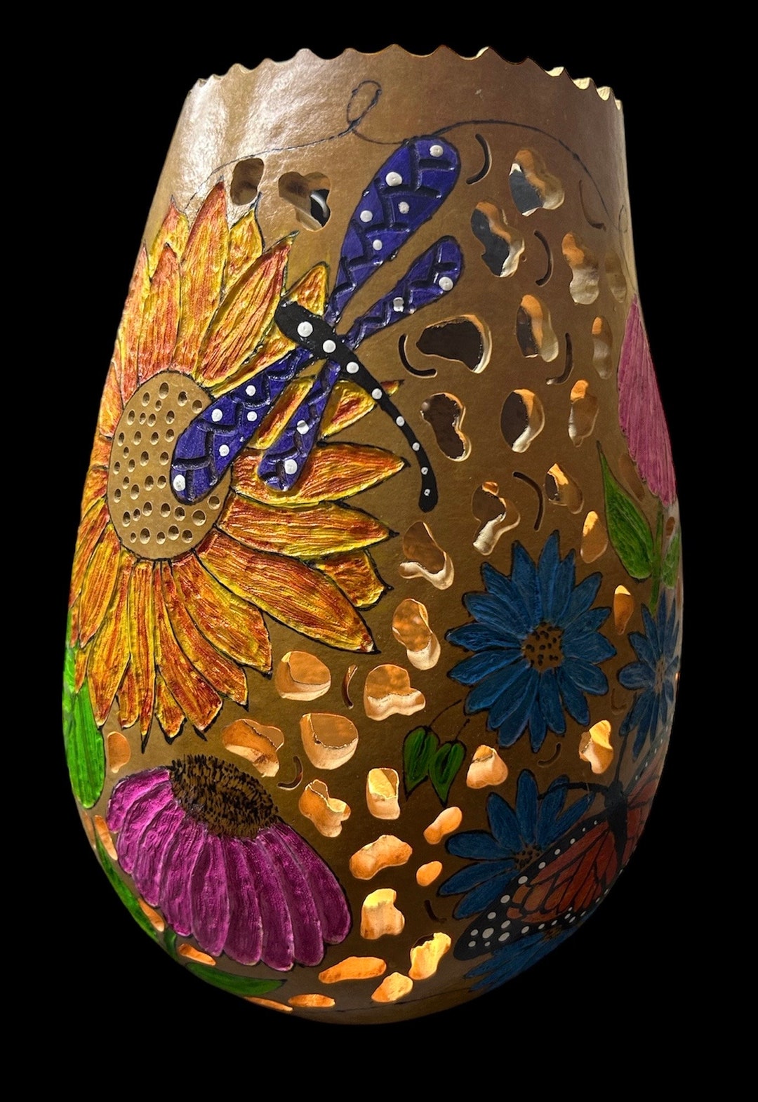 Floral Gourd Light. Handmade,natural Gourd Table Lamp, Gift,birthday ...