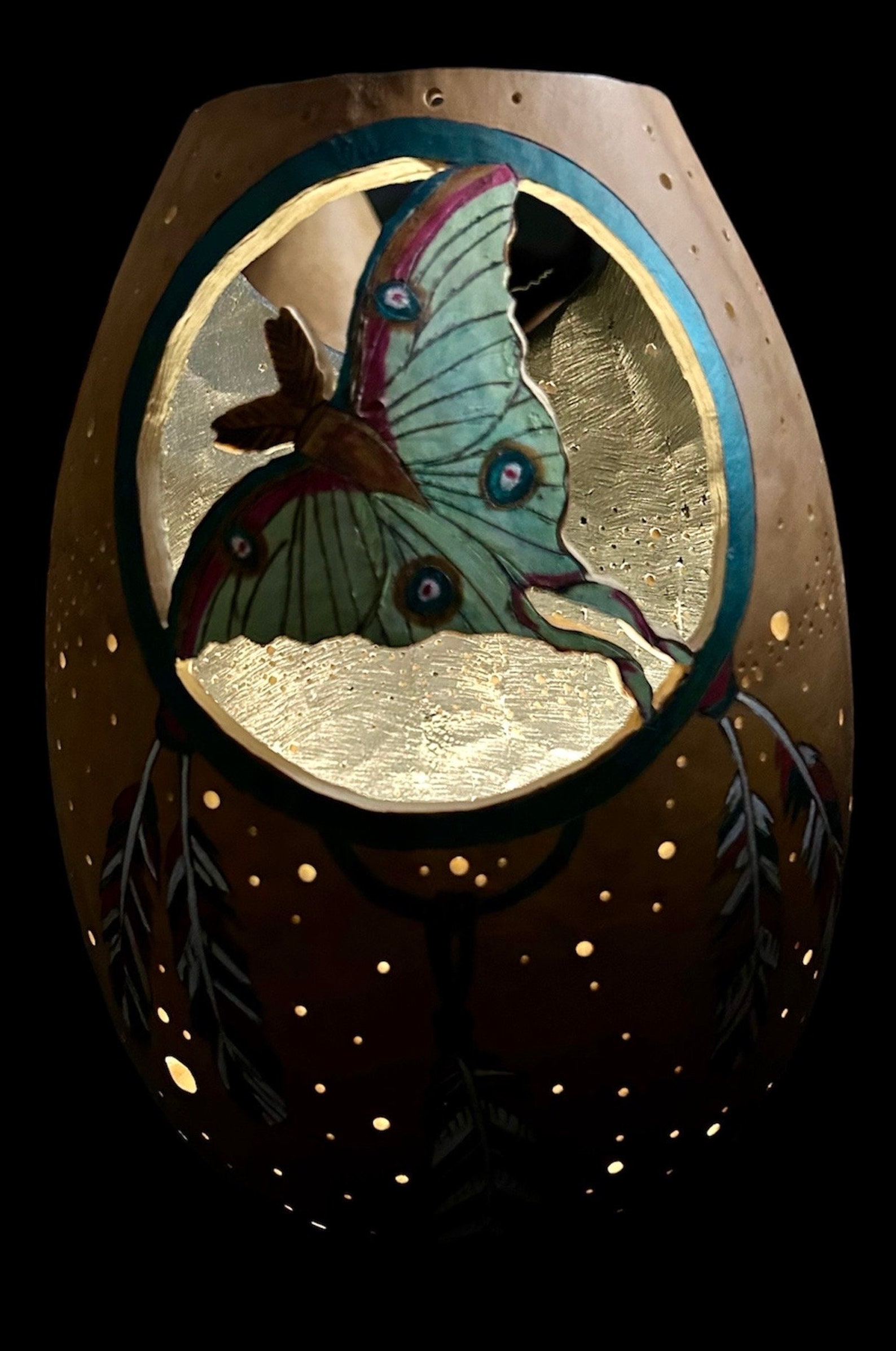 Luna Moth Dream Catcher Gourd Light. Handmade,natural Gourd Table Lamp ...