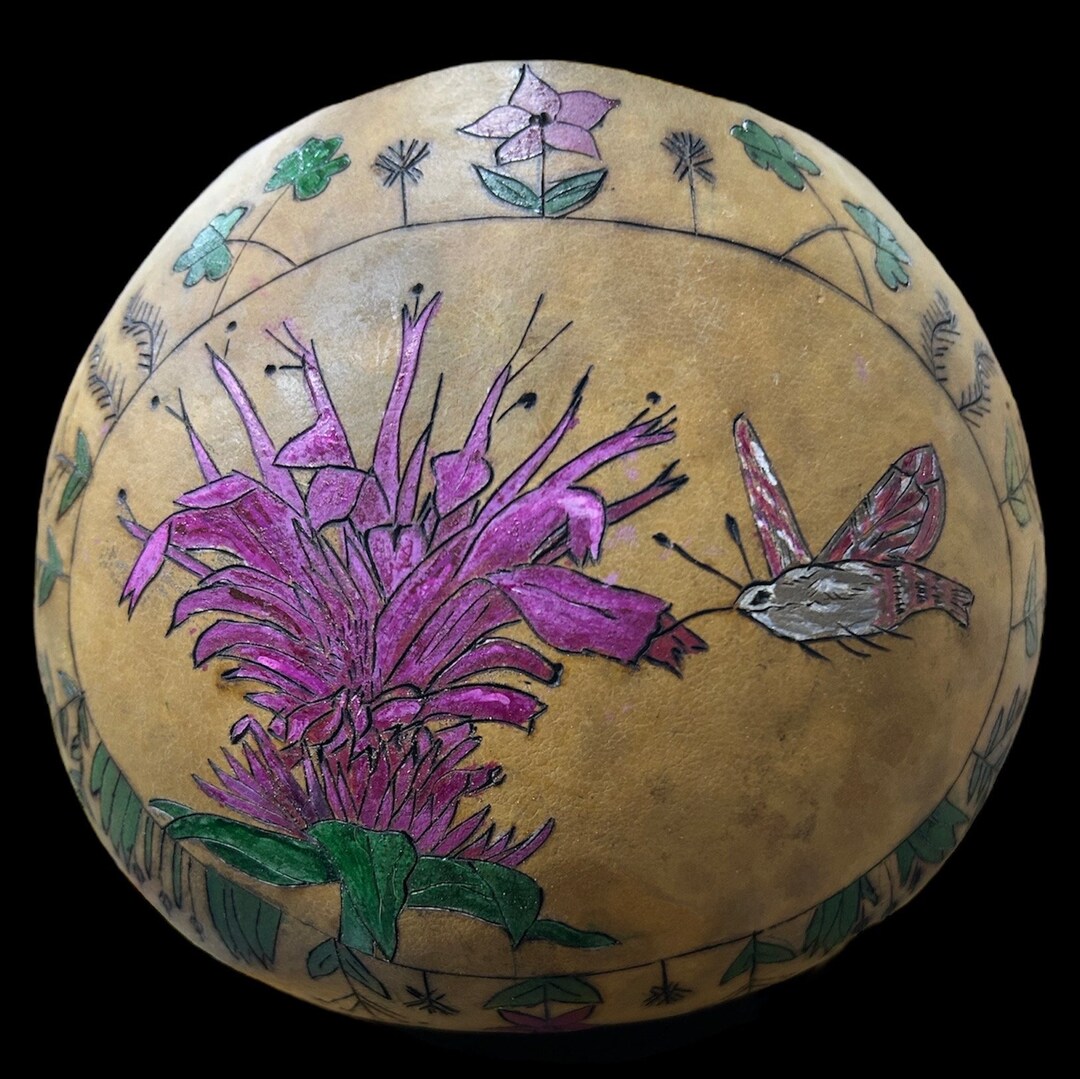 Hummingbird Moth Gourd Bowl- Garden Series. Handmade,natural Gourd Bowl ...