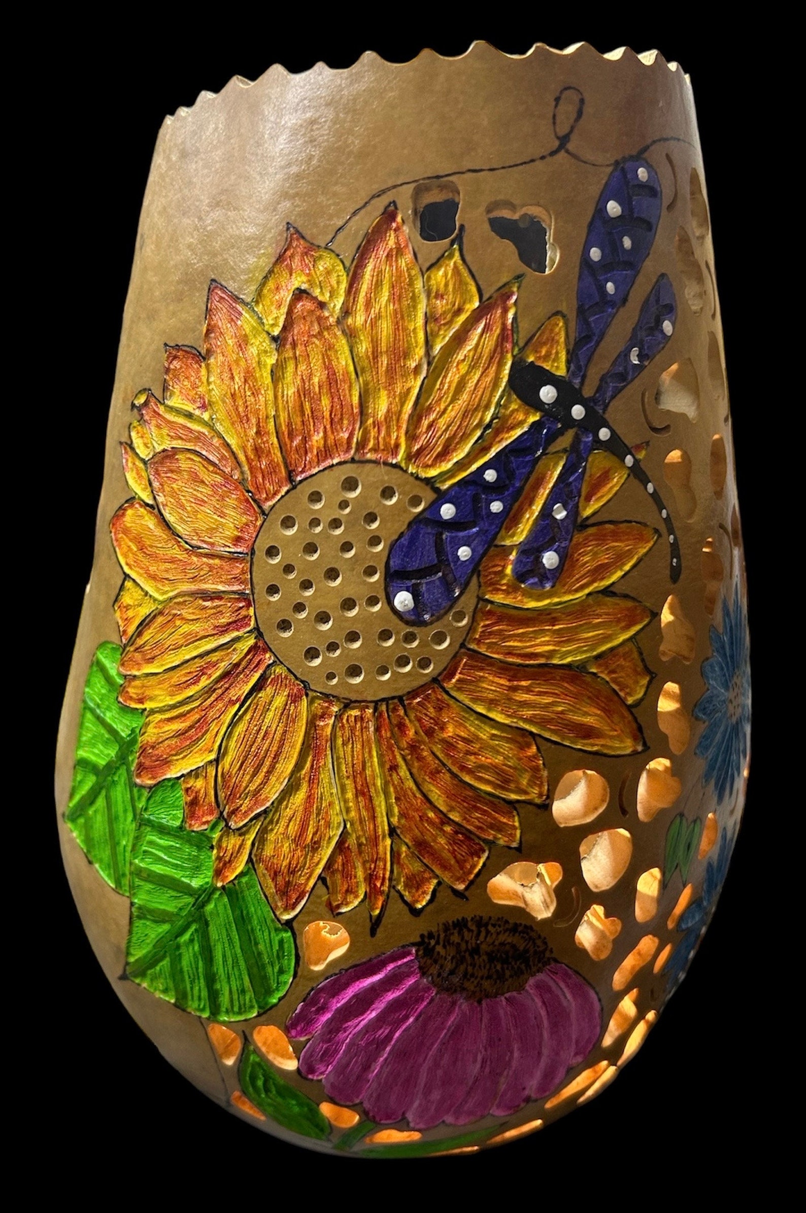 Floral Gourd Light. Handmade,natural Gourd Table Lamp, Gift,birthday ...