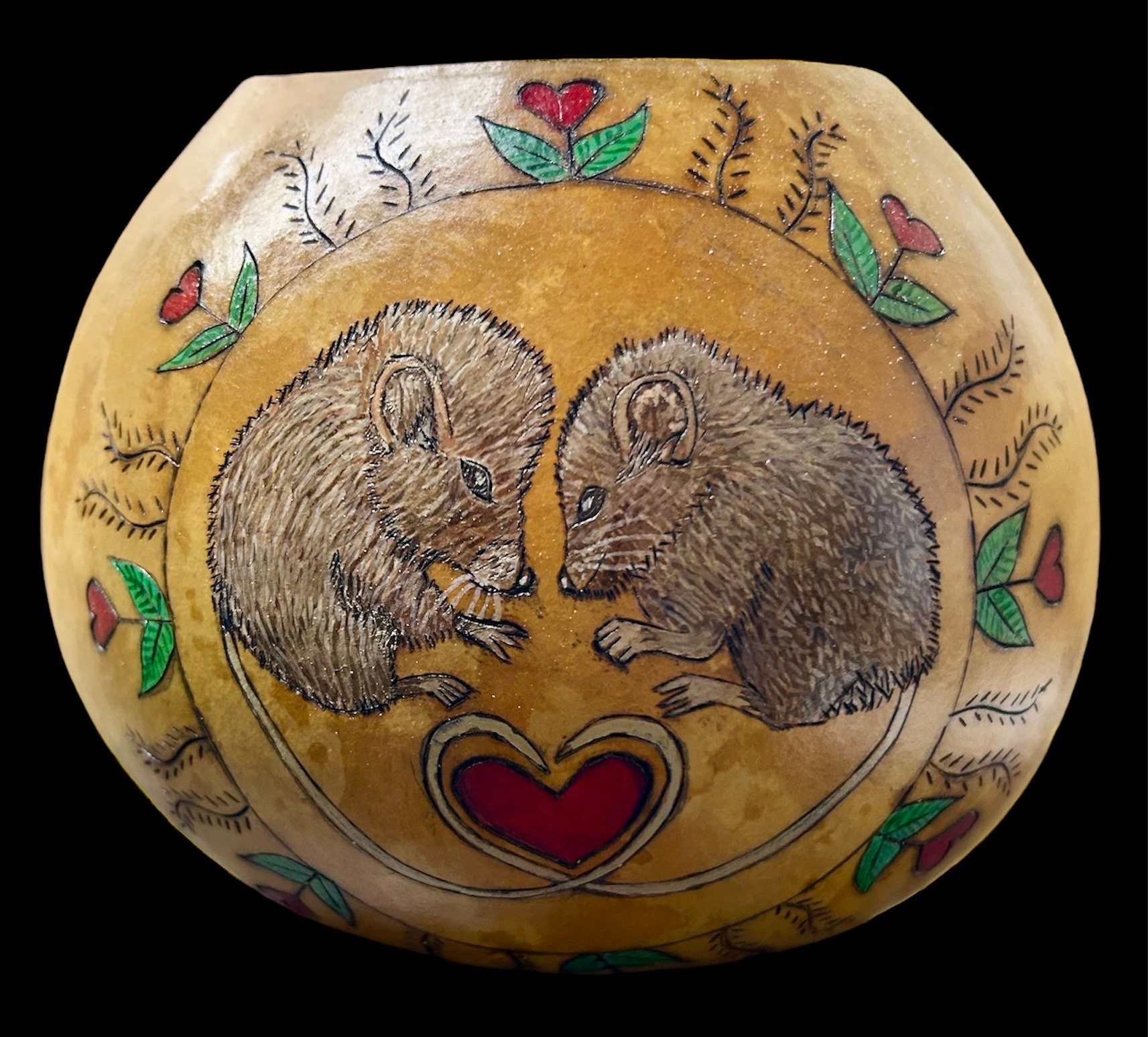 Mice Cuddling Gourd Bowl- Garden Series. Handmade,natural Gourd Bowl ...