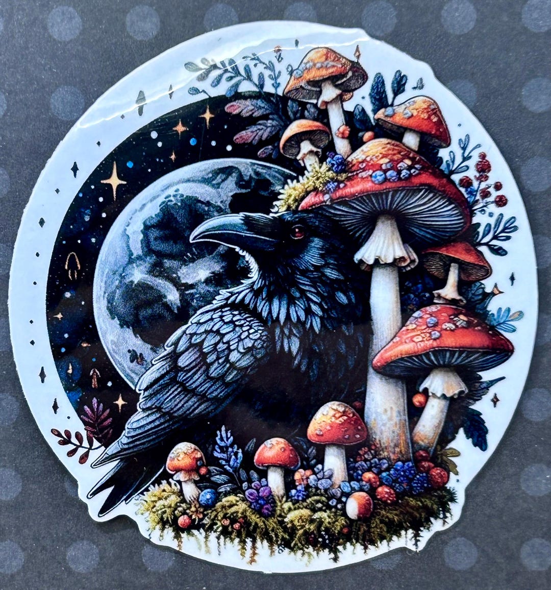 Silent Sentinel (raven, Mushrooms & Moon) Stickers (waterproof) 9 ...