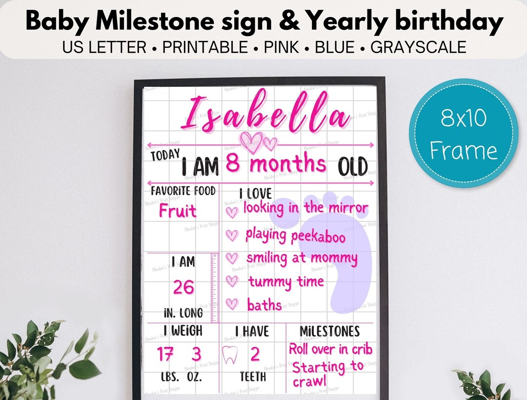 Baby Milestone | Monthly Sign | Birthday Sign | | Pink | Blue ...