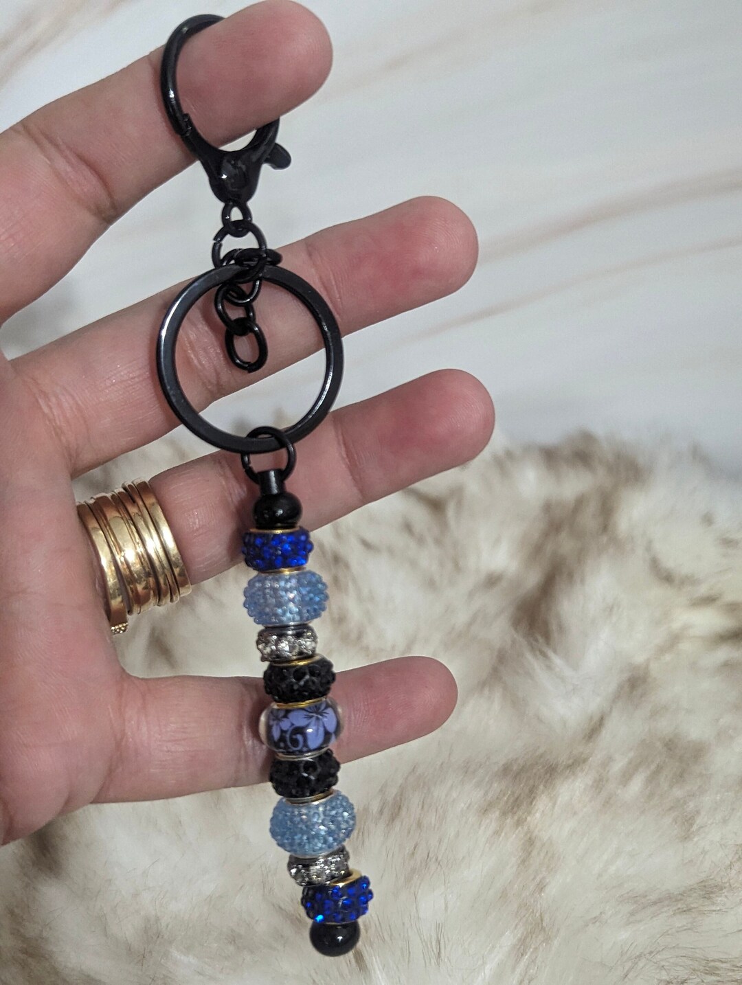 Blue & Black Beaded Black Enamel Keychain - Etsy