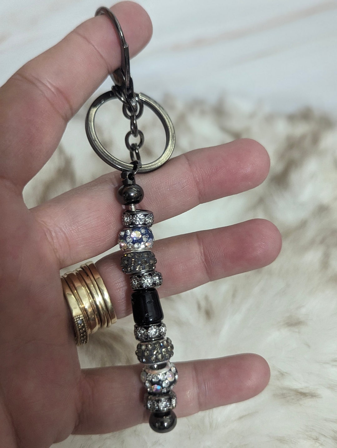 Black and Dark Gray Beads on Gunmetal Tone Metal Keychain - Etsy