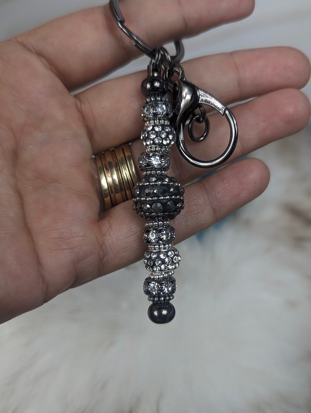 Black Beads on Gunmetal Tone Metal Keychain - Etsy