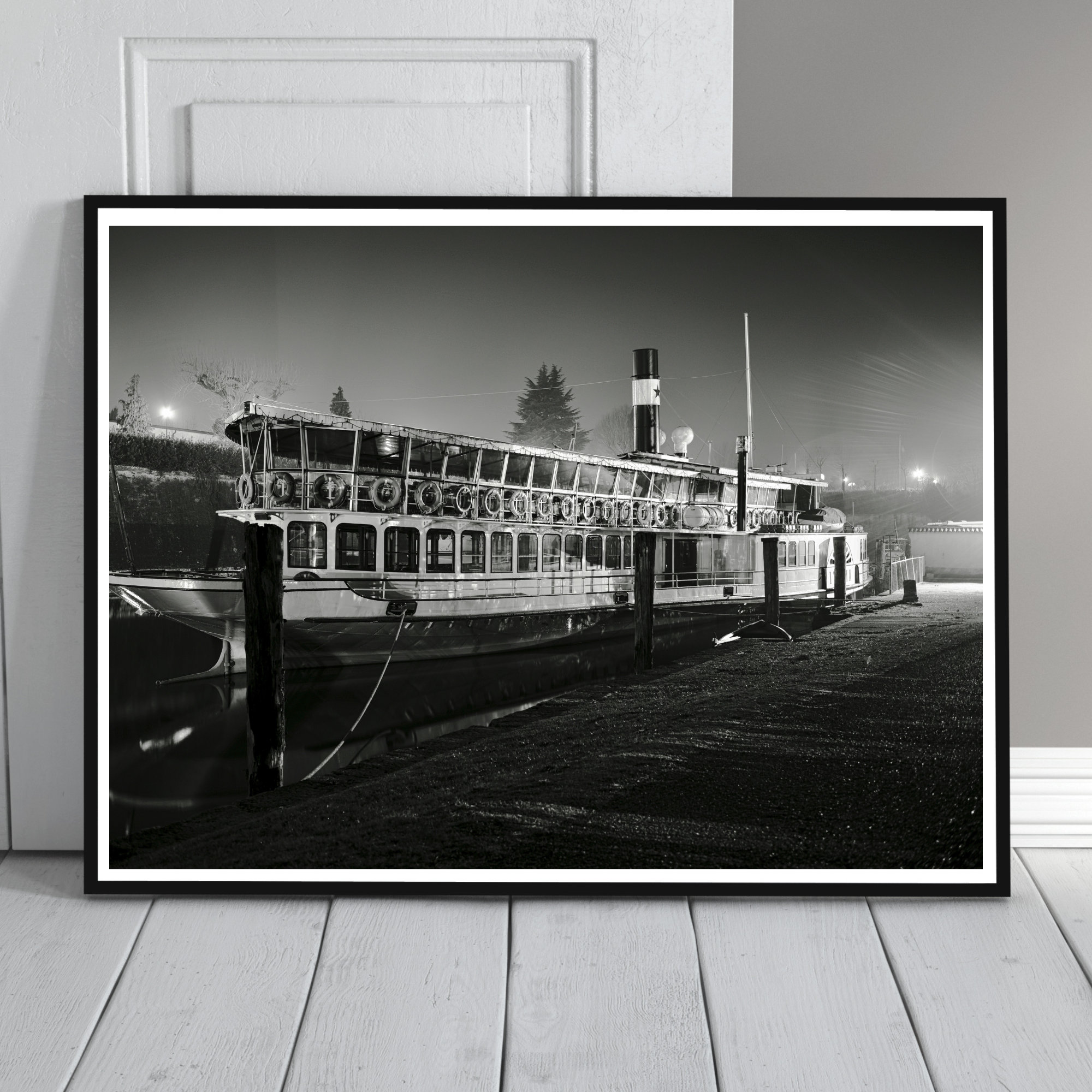 Lake Garda Passenger Ferry Printable Wall Art Black & White Italian ...
