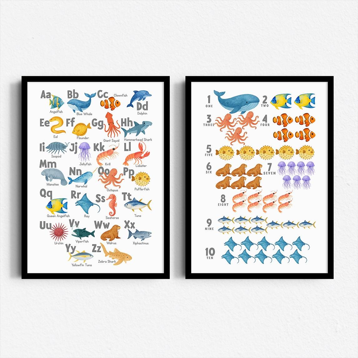 Ocean ABC 123 Poster Set: Sea Animal Nursery Decor (digital Download ...