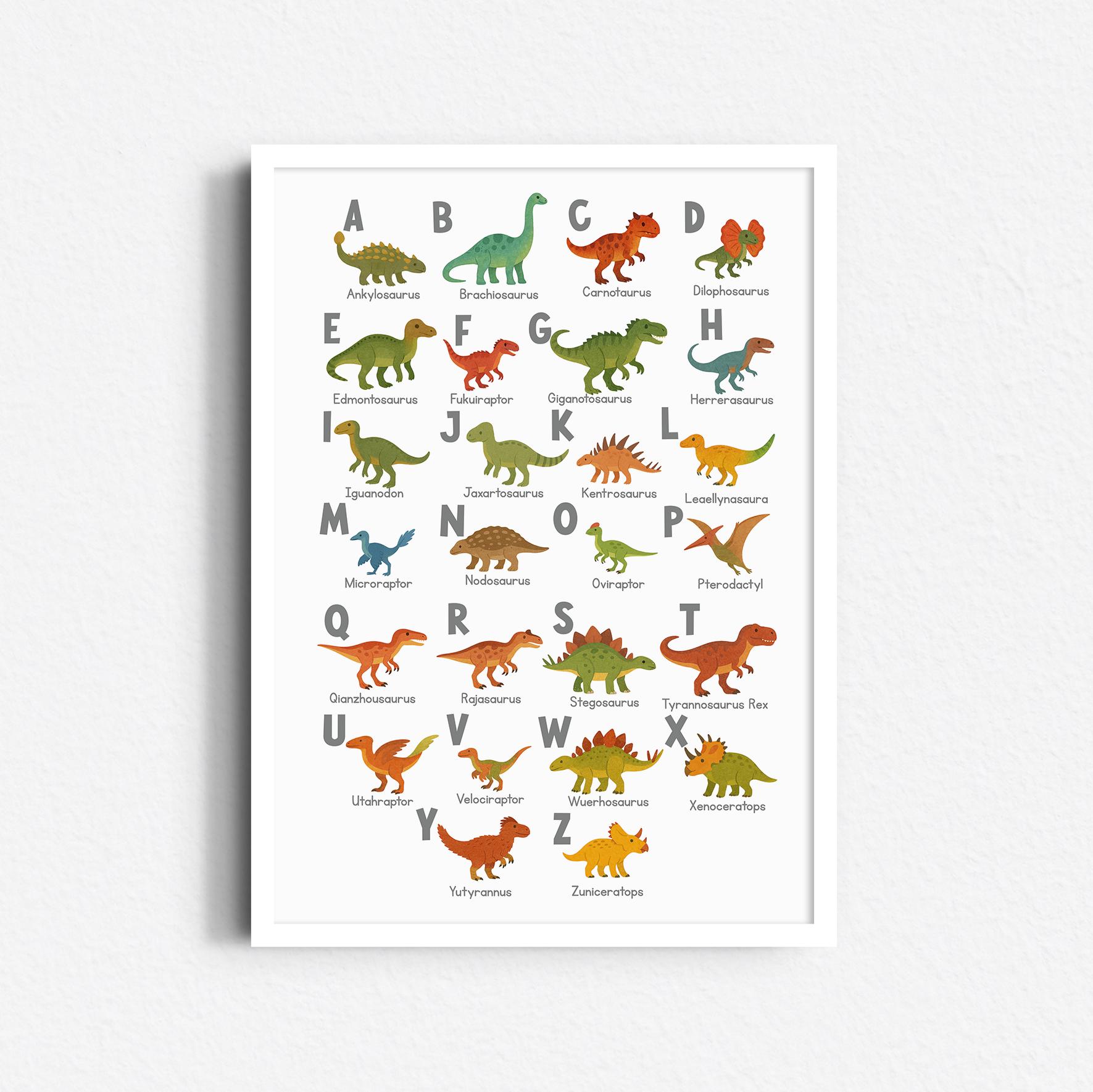 A to Z Dinosaur Poster for Kids – Alphabet Dinosaur Wall Art – Fun ...