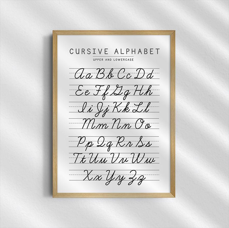 Cursive Alphabet Chart: Handwriting Practice Poster (digital Download ...