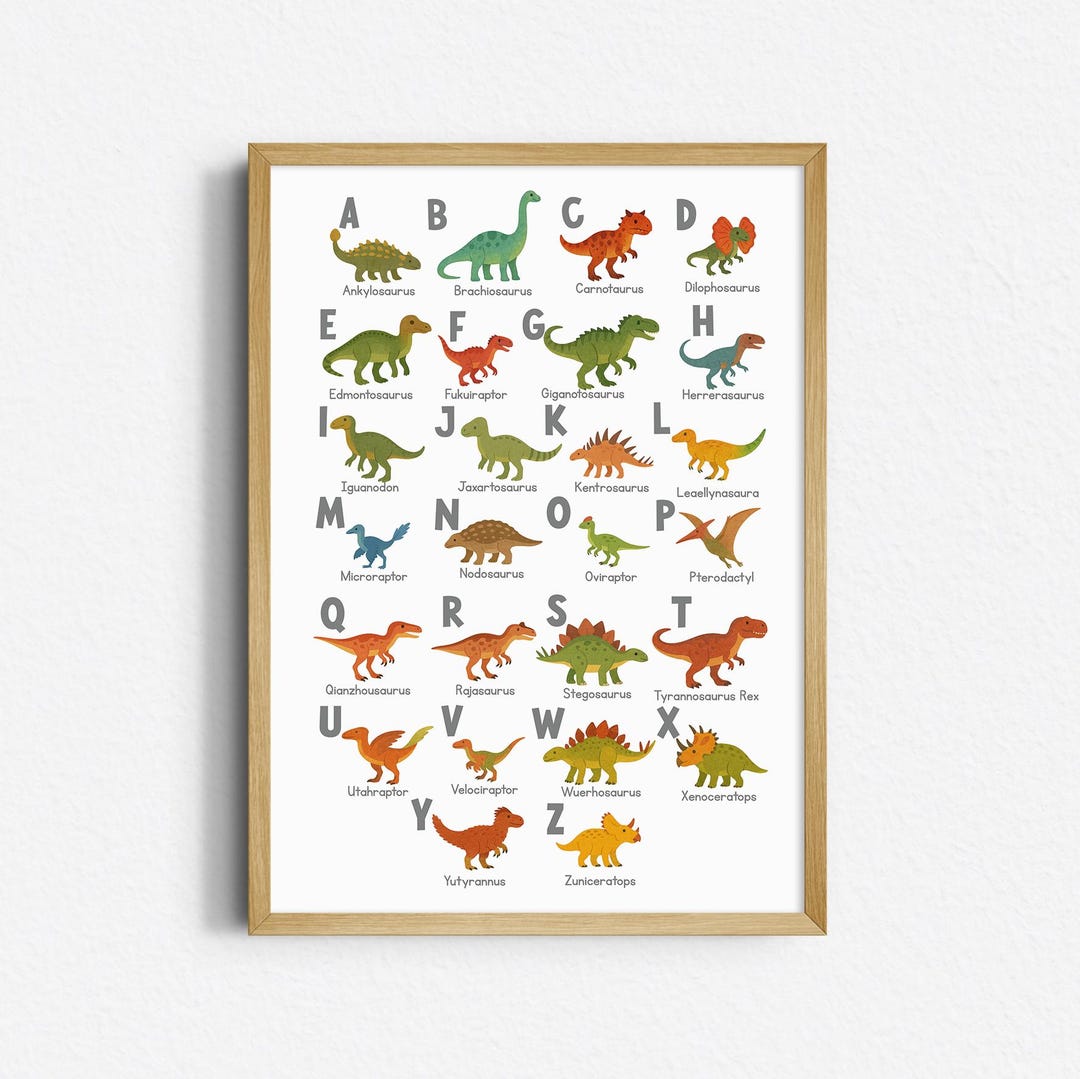 A to Z Dinosaur Poster for Kids – Alphabet Dinosaur Wall Art – Fun ...