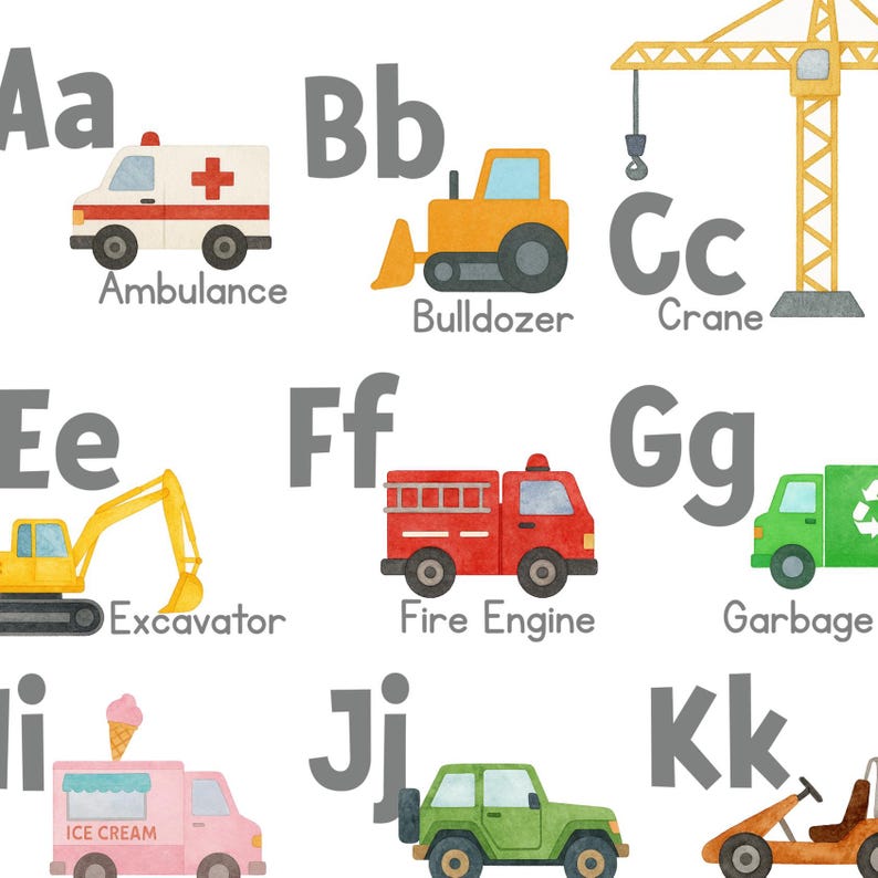 Vehicles Alphabet Print: ABC Transport Poster (digital Download) - Etsy