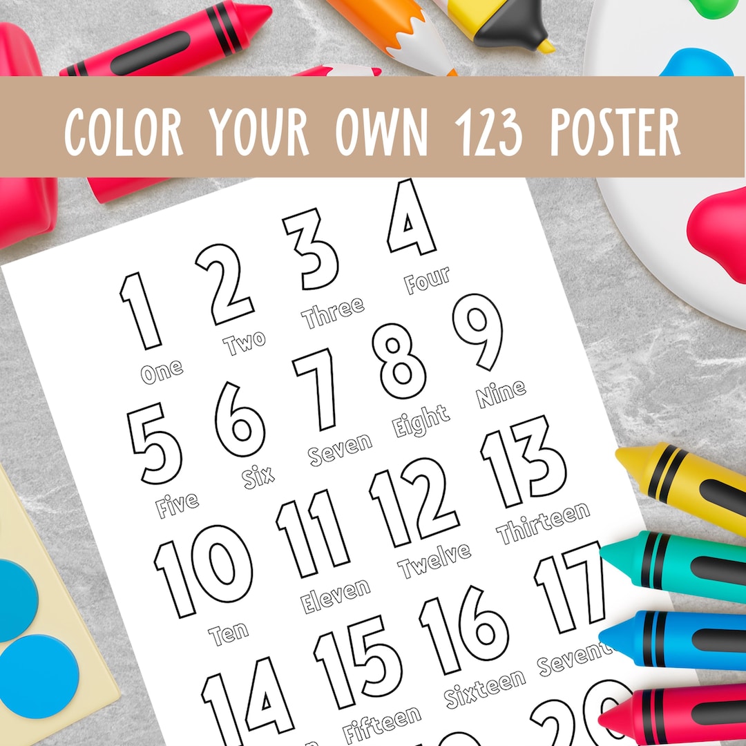 Color-in Numbers 1-20 Poster: Preschool Math Activity (digital Download ...