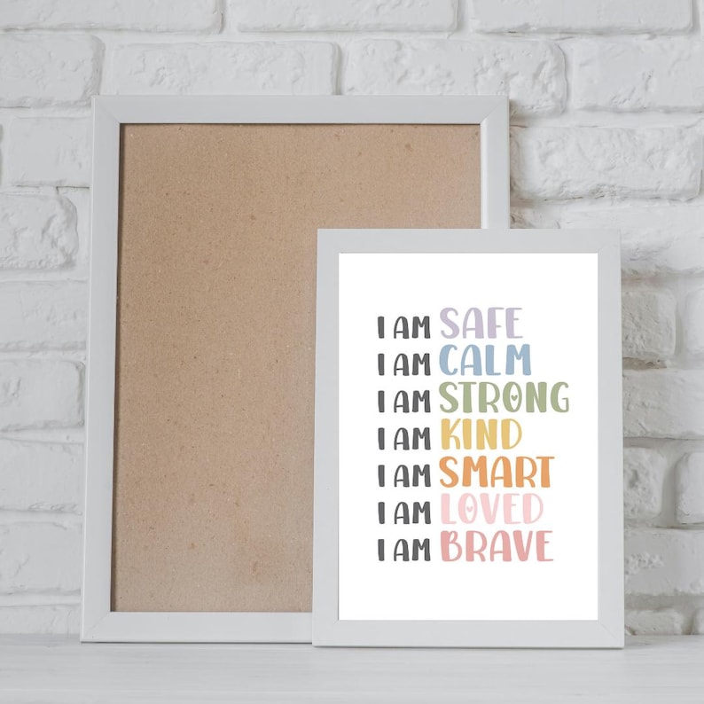 Positive Affirmations Poster, I Am Safe Calm Strong Kind Loved Brave ...