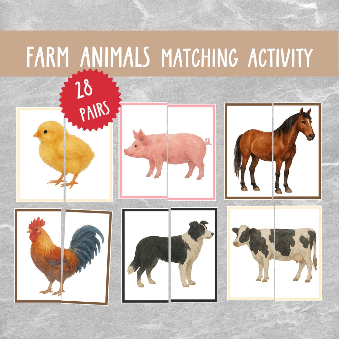 Farm Animal Matching Game: Montessori Toddler Activity (28 Printable ...