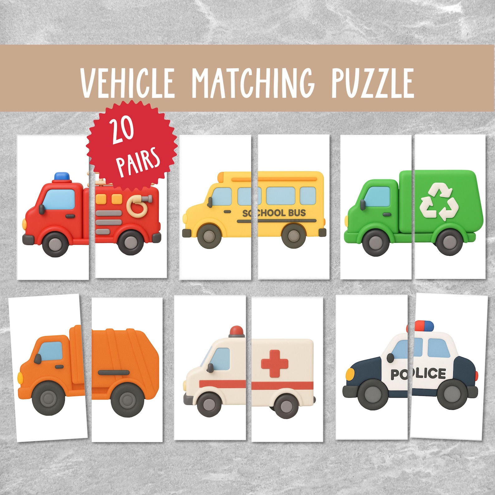 Vehicle Puzzle Matching Activity for Preschool – Transportation-themed ...