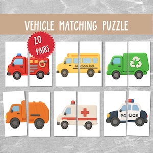Vehicle Puzzle Matching Activity for Preschool – Transportation-themed ...