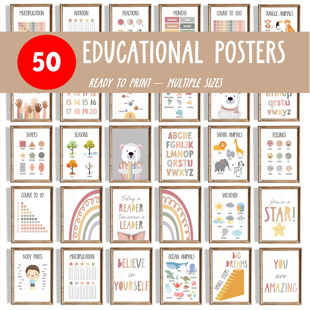 Set of 50 Educational Posters: Homeschool & Playroom Prints (digital ...