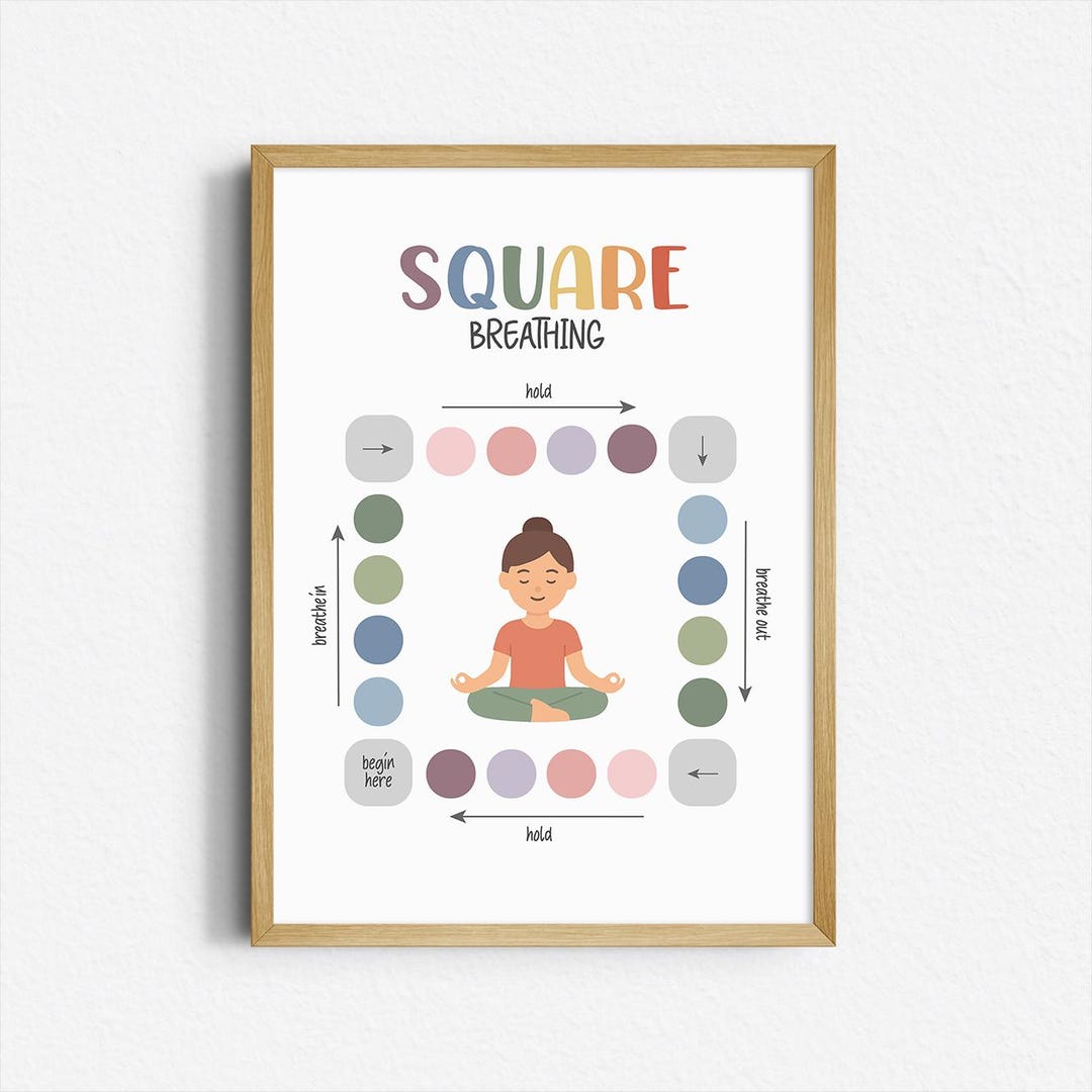 Square Breathing Poster, Mindfulness Breathing Exercise for Kids, Calm ...