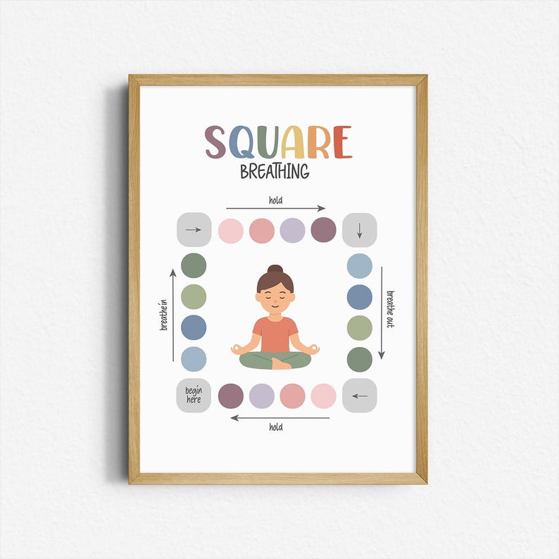 Square Breathing Poster, Mindfulness Breathing Exercise for Kids, Calm ...