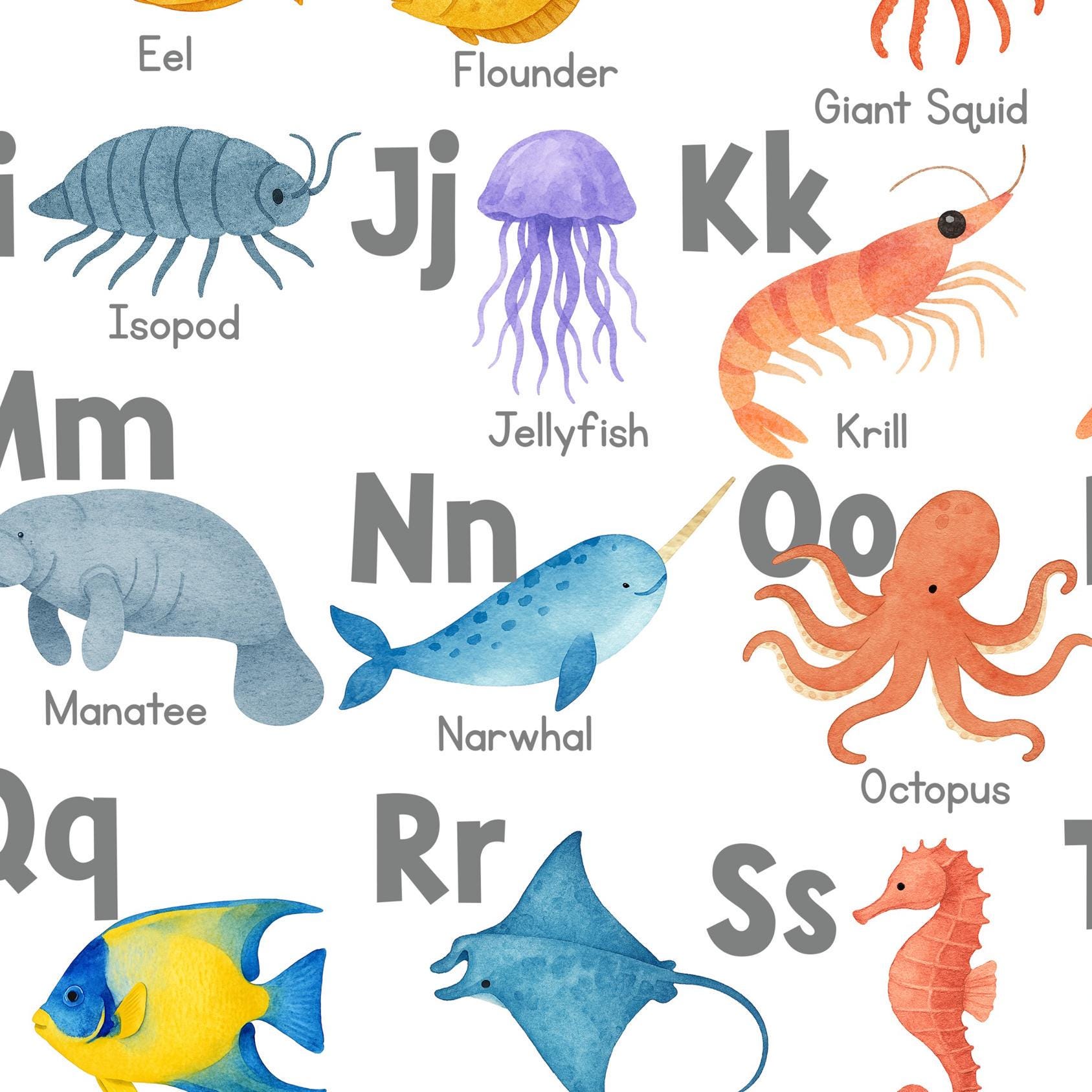 Ocean ABC 123 Poster Set: Sea Animal Nursery Decor (digital Download ...