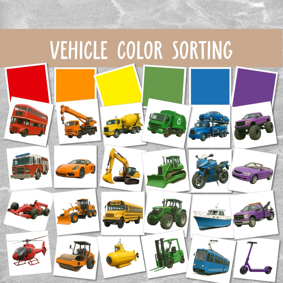 Vehicle Color Sorting Game: Preschool Transportation Cards (digital ...