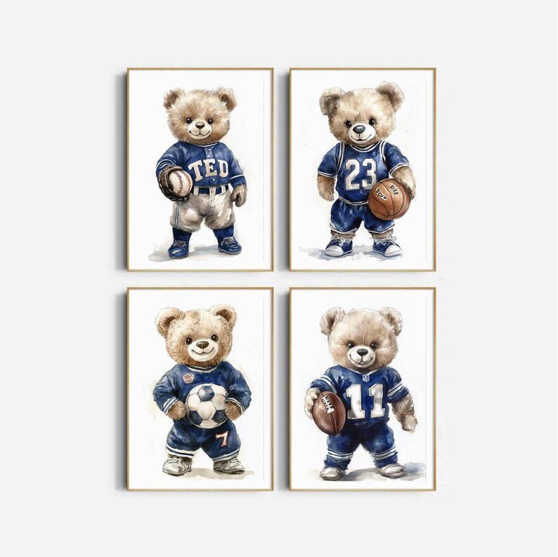 Teddy Bear Sports Nursery Prints: Vintage Baby Decor (digital Download ...
