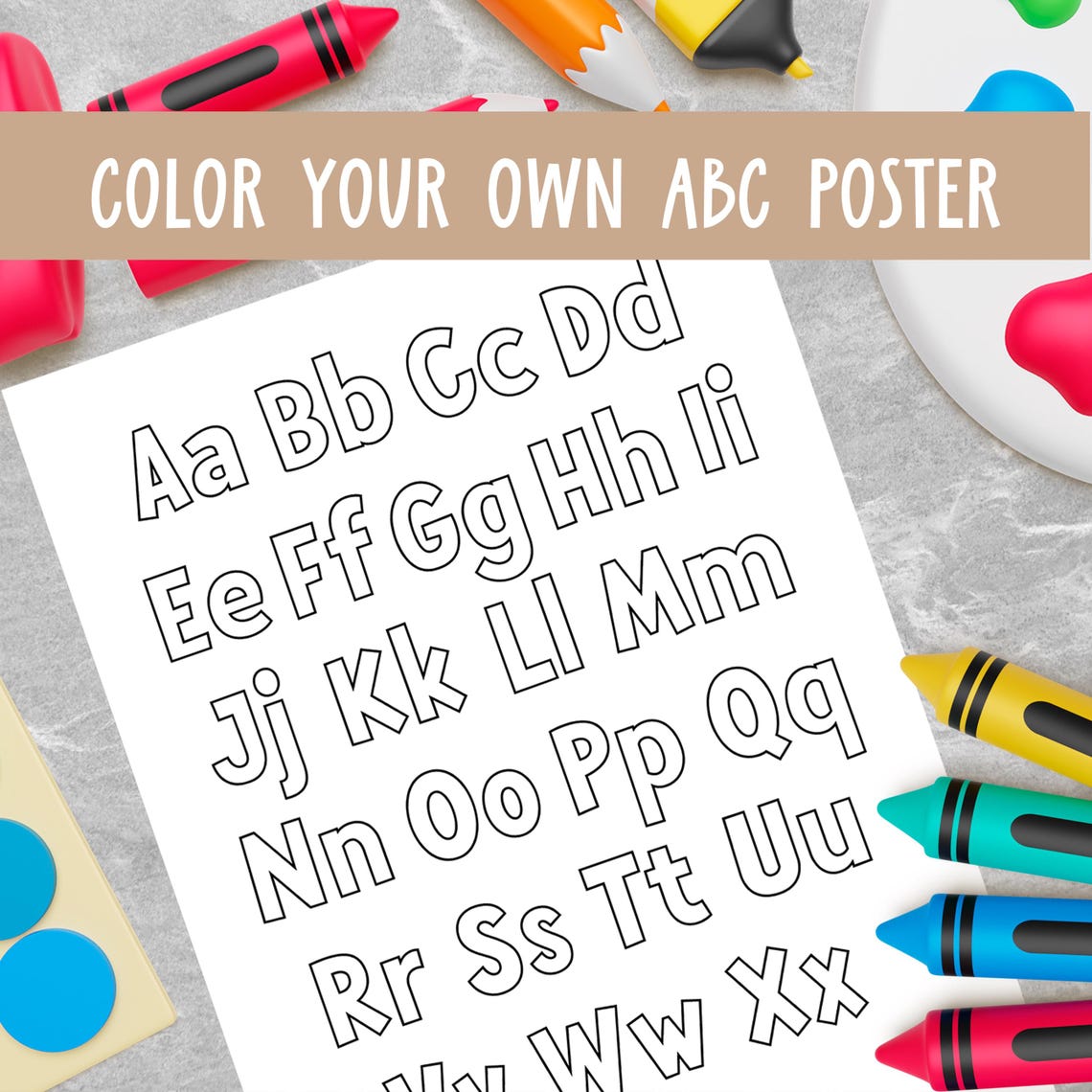 Color-in Alphabet Poster – A to Z Letter Coloring Activity for Kids ...