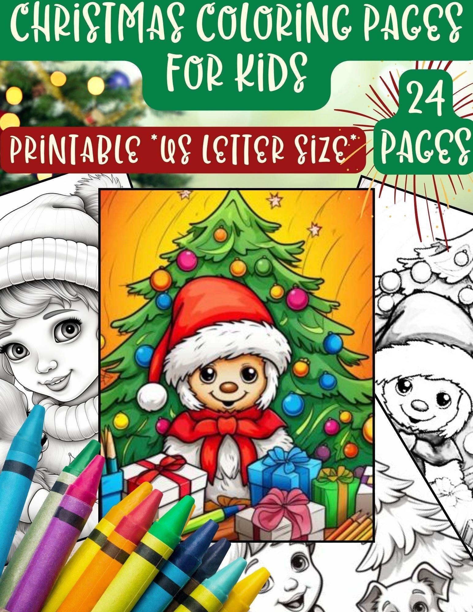 Christmas Coloring Pages for Kids - Printable, 24 Pages Digital ...