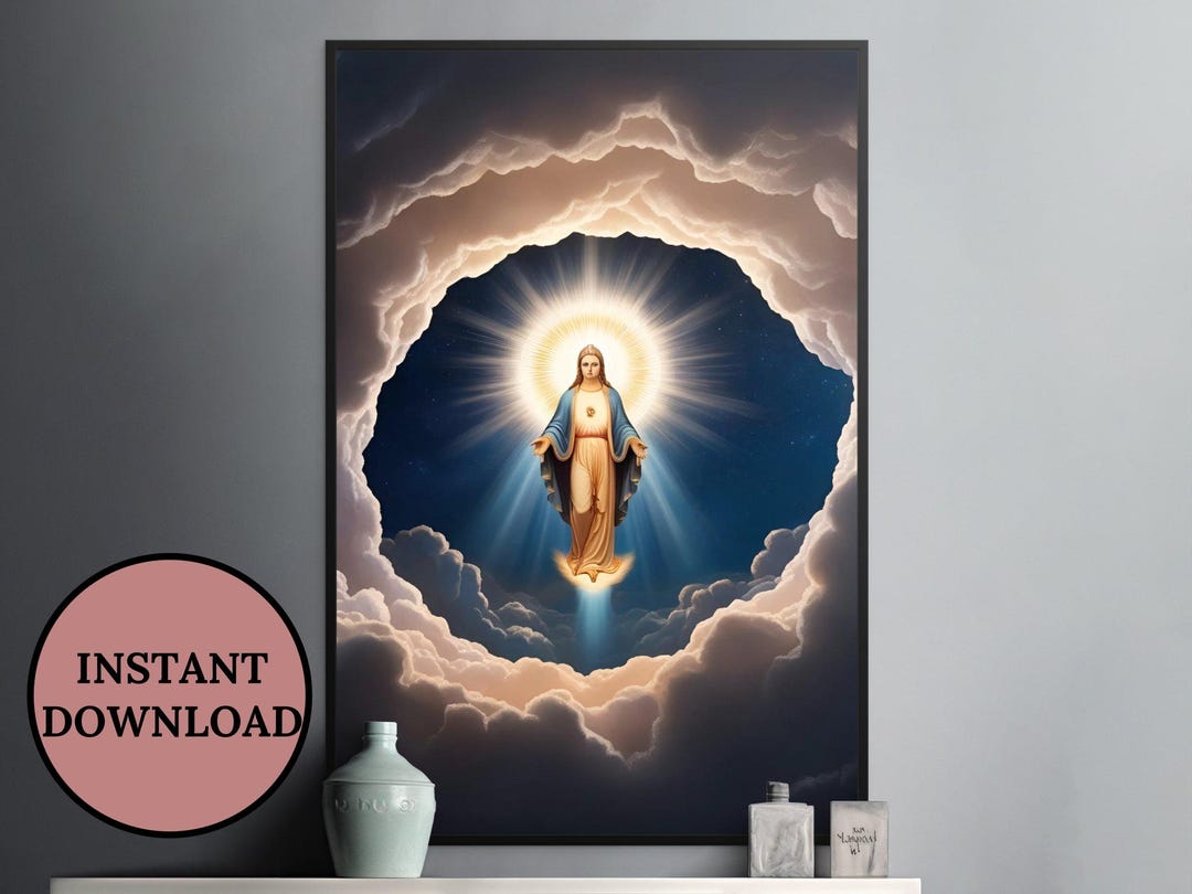 Celestial Heaven (2) AI Wall Art Virgin Mary Divine Digital Print ...