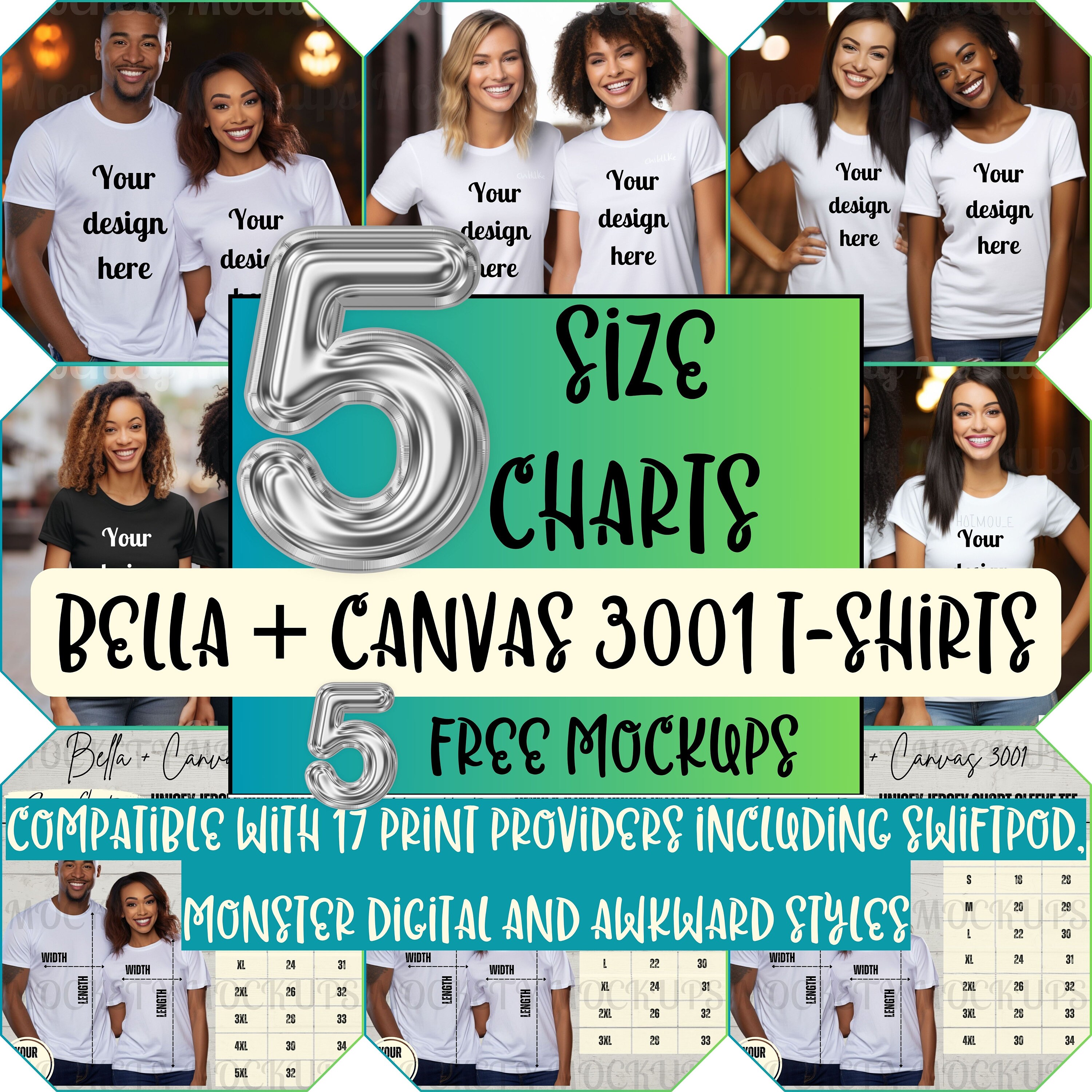 Bella Canvas 3001 Size Chart Bundle With 5 Free Bella Canvas 3001 ...
