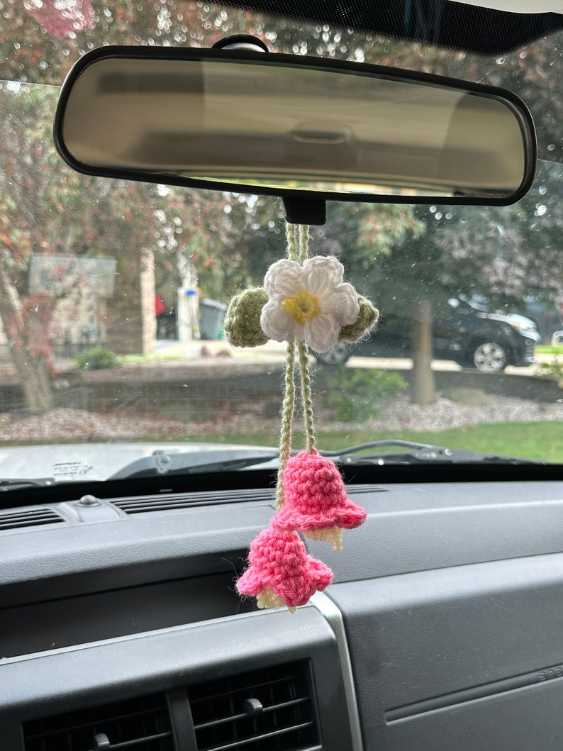 Crocheted Flower Car Hanger, Lilly and Daisy, Crochet, Car Decor - Etsy