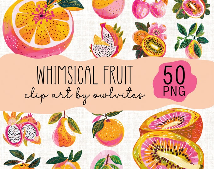 Whimsical Fruit Clip Art | Kiwi Apple Watermelon Peach | PNG Bundle ...