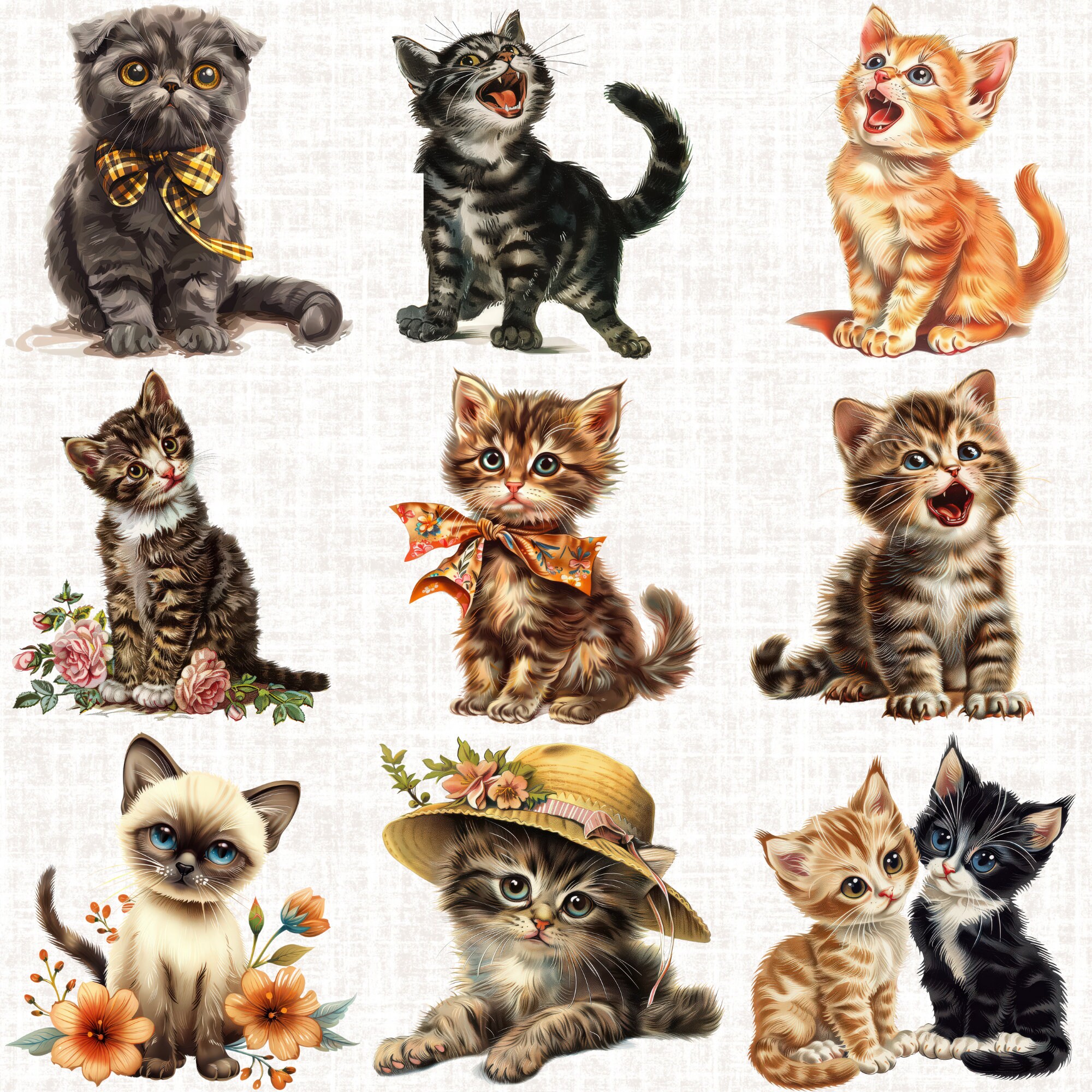 Retro Vintage Kitty Clip Art Cat Kitten Mid-century Nostalgic PNG ...