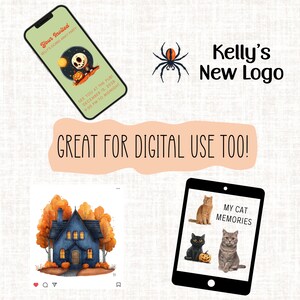 Quirky Halloween Clip Art Ghost Witch Pumpkin Skull Spider PNG Bundle ...