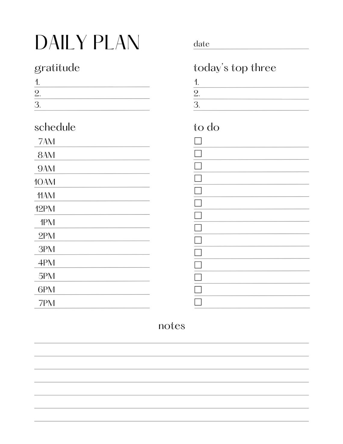 Daily Plan Printable, to Do List and Hourly Schedule, Letter - Etsy